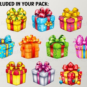 Cute Birthday Presents Clipart, Fun Bright Cartoon Style Gifts Instant ...