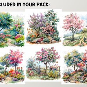 Country Gardens Watercolor Spring Scenes Clipart, Digital & Paper Craft ...