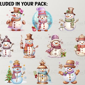 Cute & Funny Snowmen Clipart, Bright Christmas Cartoon Snowman Instant ...