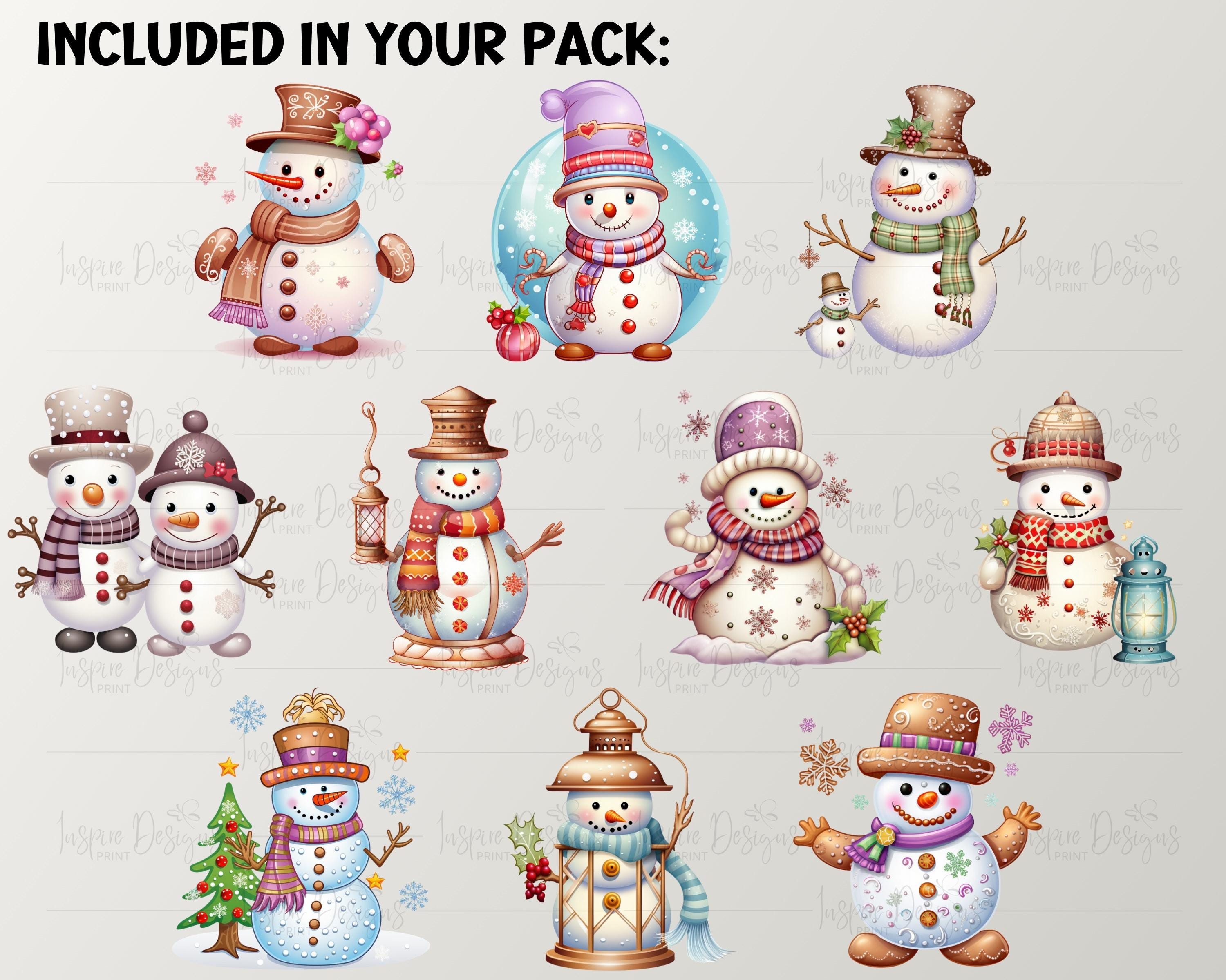 Cute & Funny Snowmen Clipart, Bright Christmas Cartoon Snowman Instant ...