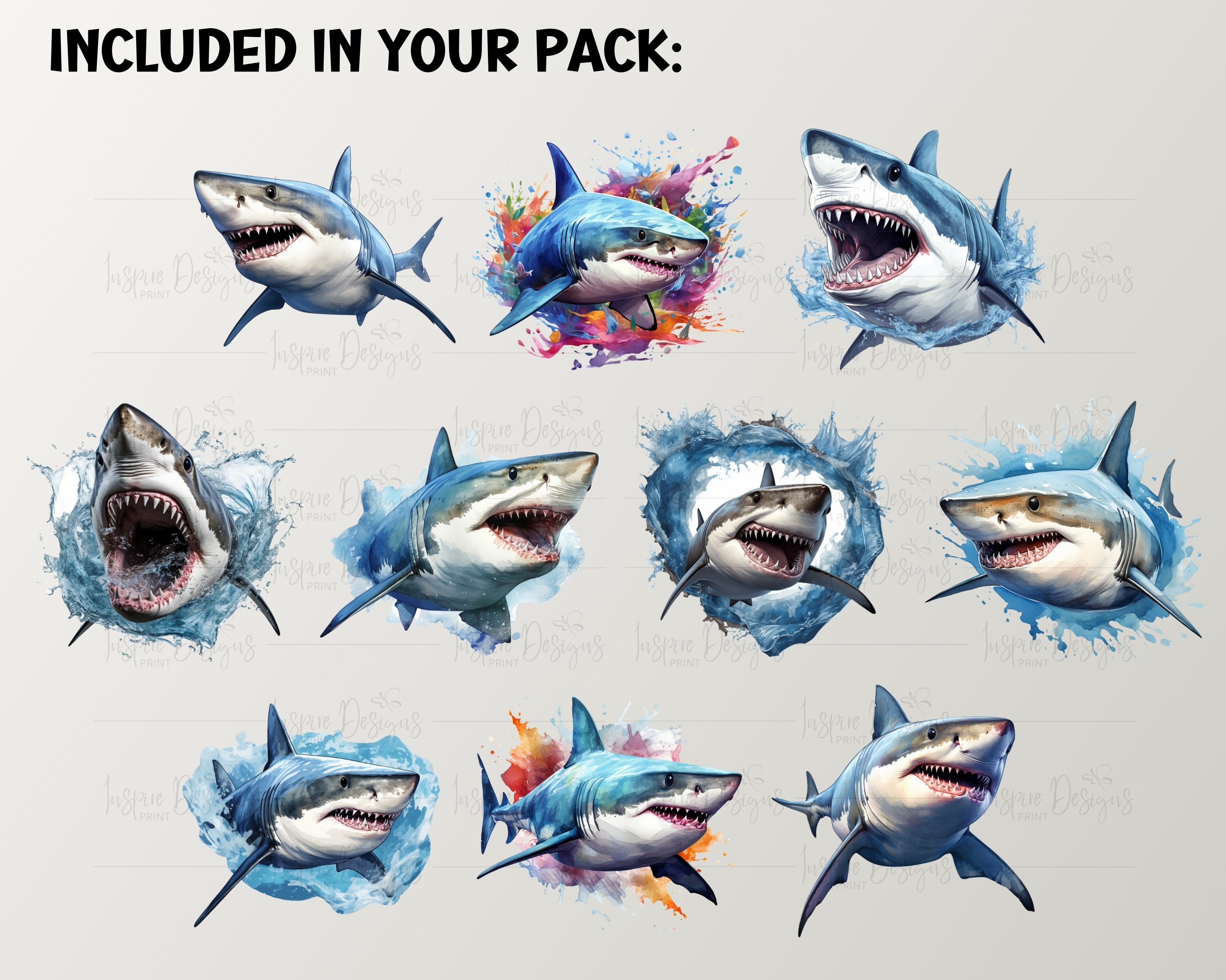 Ocean Sharks Watercolor Clipart 3D Style Animals, Underwater Sea Life ...
