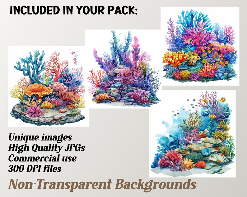 Coral Reefs Watercolor Clipart Vibrant Underwater Beach Scenes, Digital ...