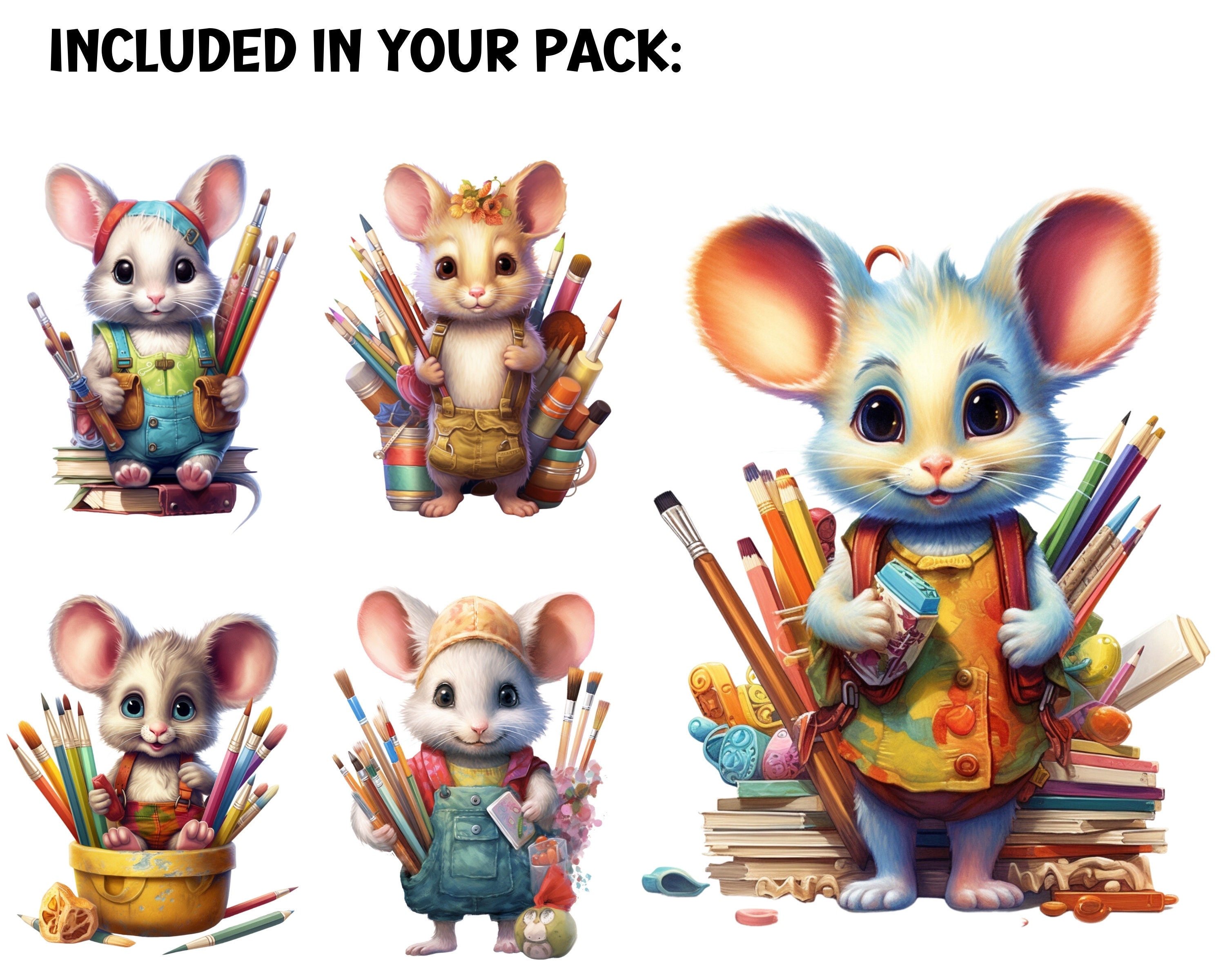 Cute Mouse Artists Clip Art, Digital & Paper Crafts | Fantasy Animal ...