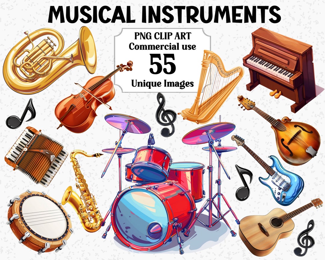 Musical Instruments Clipart, Instant Download, Rock & Jazz Guitar Drums ...