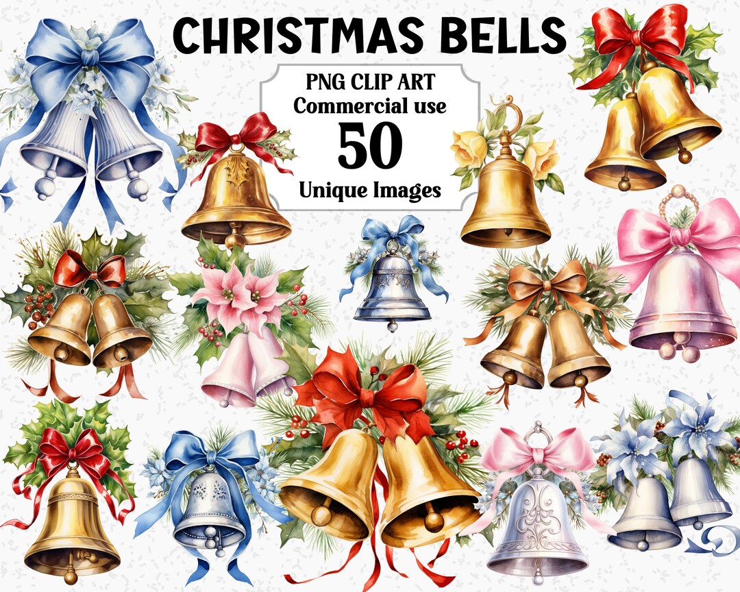 Christmas Bells Watercolor Clipart Decorations, Cards Invites Craft ...