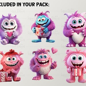 Cute Love Monsters Set1 Clipart, Valentines Day Crafts, Vibrant Fun ...