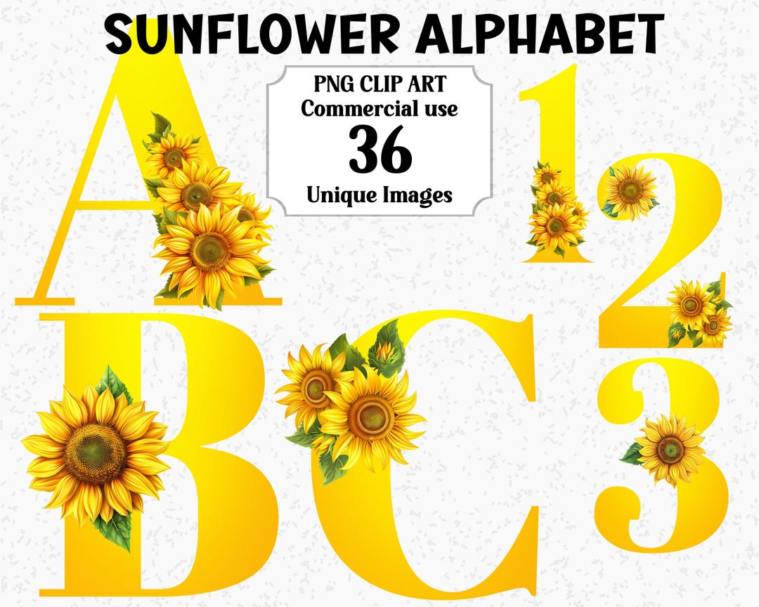 Sunflower Alphabet Clipart, Digital & Paper Crafts, Spring Flowers ...