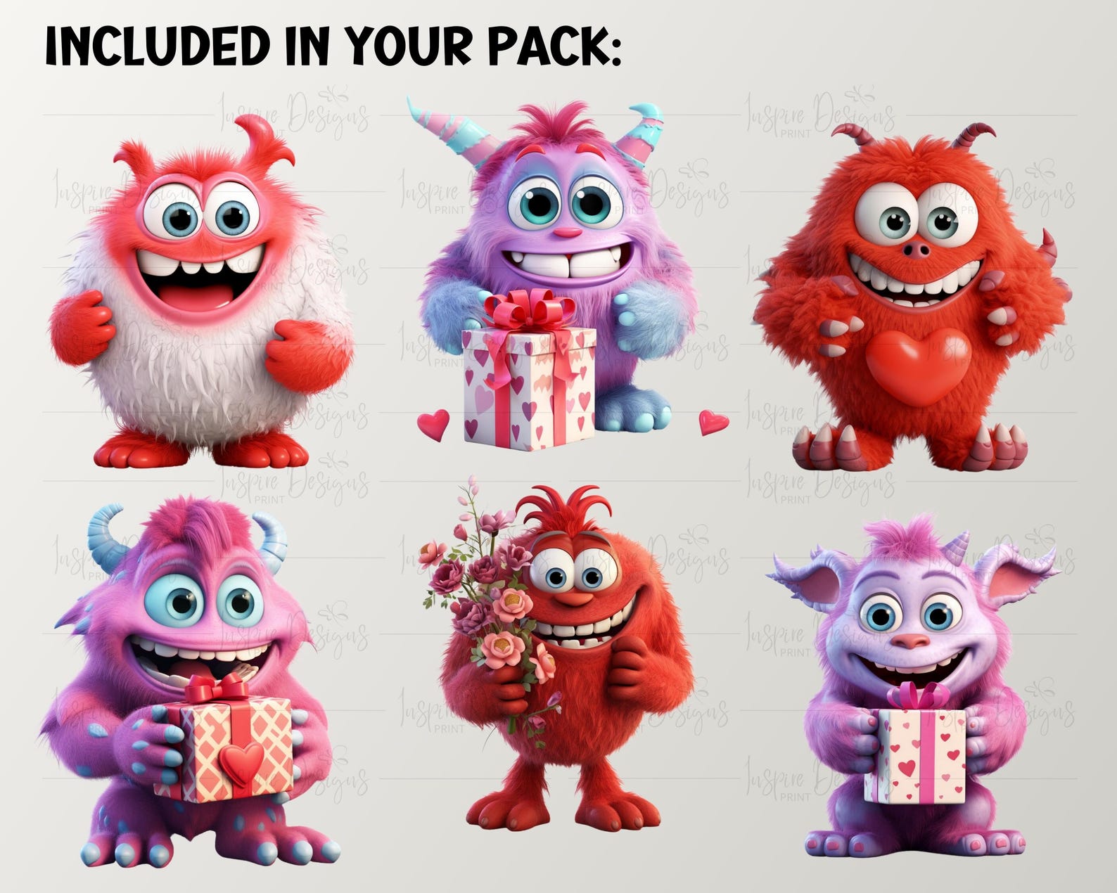 Cute Love Monsters Set1 Clipart, Valentines Day Crafts, Vibrant Fun ...