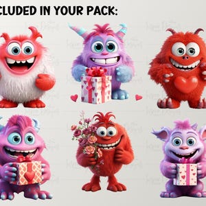 Cute Love Monsters Set1 Clipart, Valentines Day Crafts, Vibrant Fun ...
