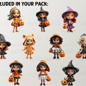 3D Style Cute Little Halloween Girls Children Clipart, Commercial Use ...