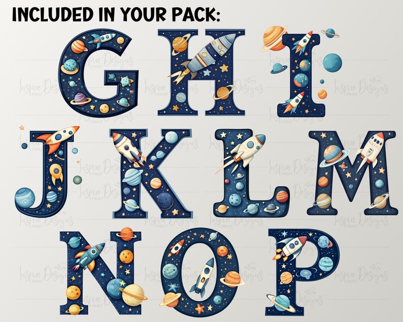Space Alphabet Letters Clipart Navy Blue Planets Boys & Girls Digital ...