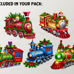Cute Christmas Trains Clipart, Digital & Paper Crafts, Winter Carriage ...