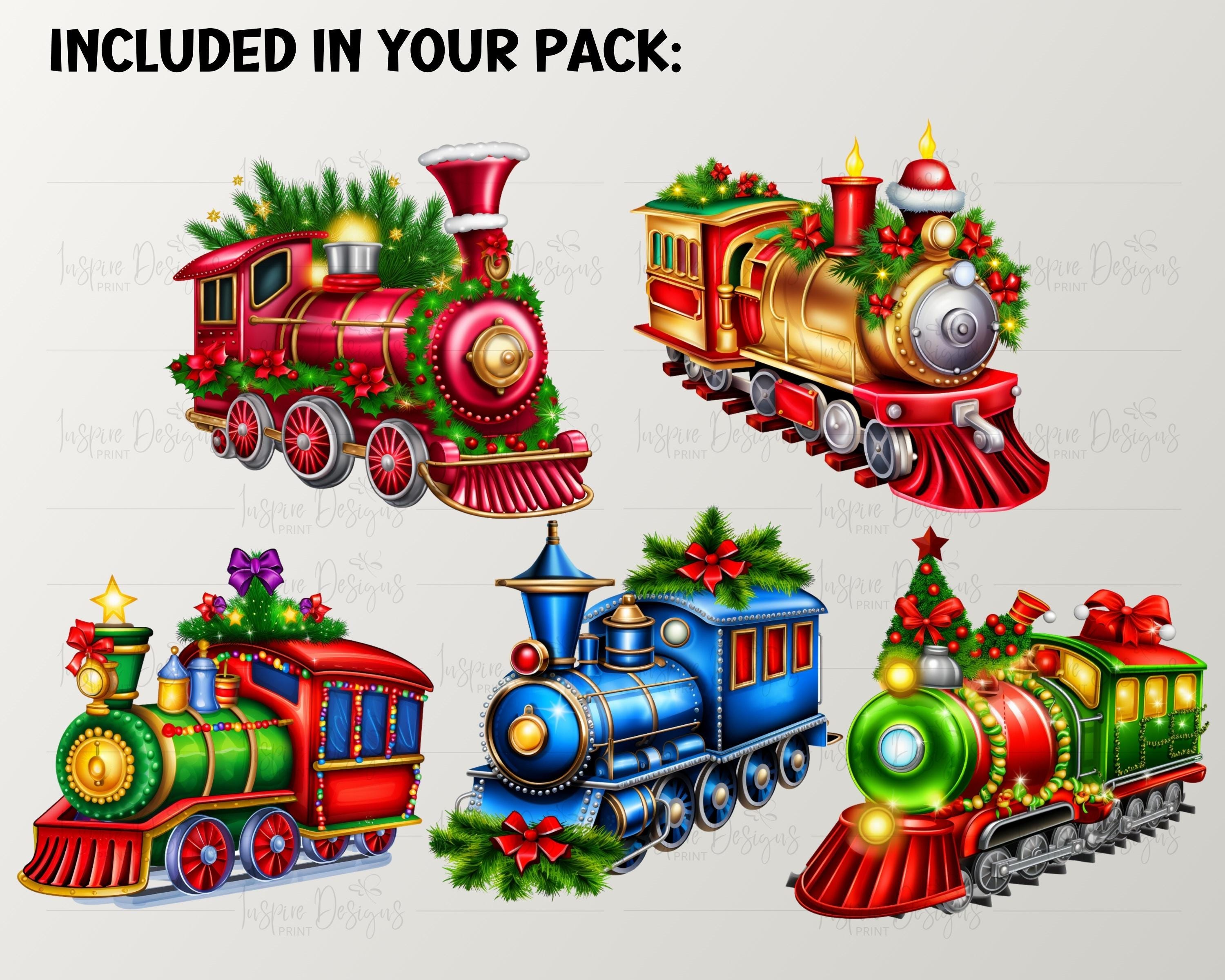 Cute Christmas Trains Clipart, Digital & Paper Crafts, Winter Carriage ...