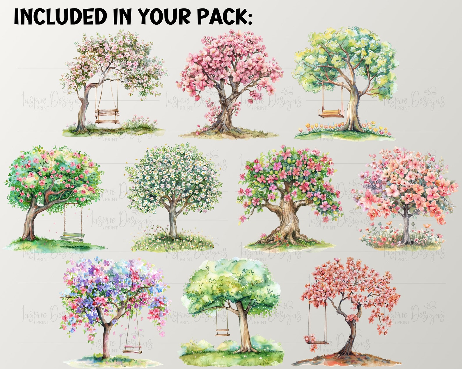 Stunning Spring Trees Watercolor Clipart, Digital Floral Crafts ...