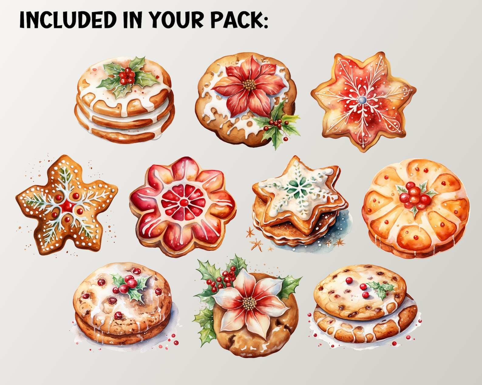 Christmas Cookies Watercolor Clipart, Invitation Craft & Card ...