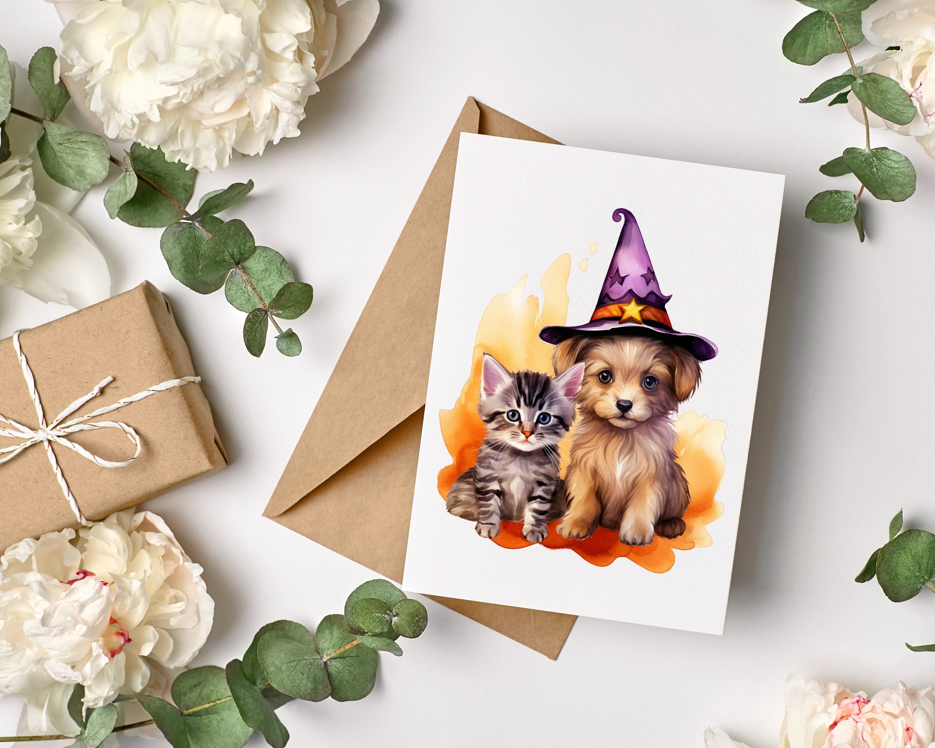 Halloween Cats & Dogs Watercolor Clip Art, Digital Paper Crafts Puppy ...