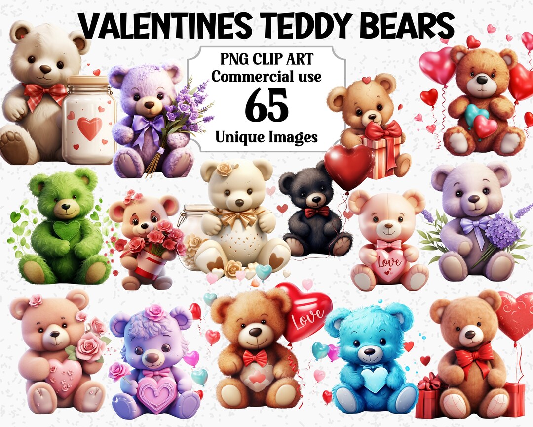 Valentines Teddy Bears Watercolor Clipart, Teddies Cards Invites Craft ...