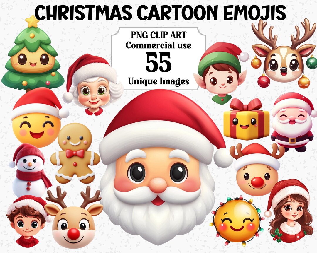 Christmas Emojis Cartoon Clipart, Instant Download Emoticons ...