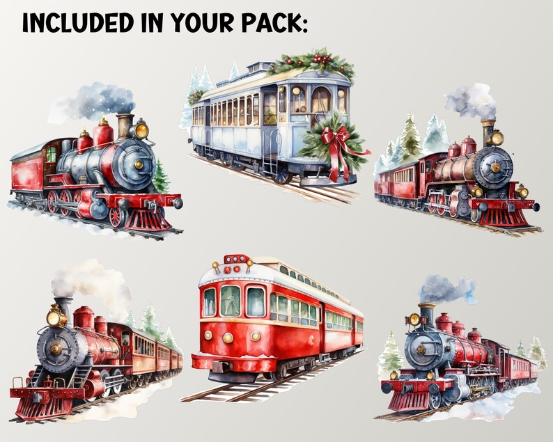 Christmas Trains Clip Art, Digital & Paper Crafts, Cute Winter Scenes ...