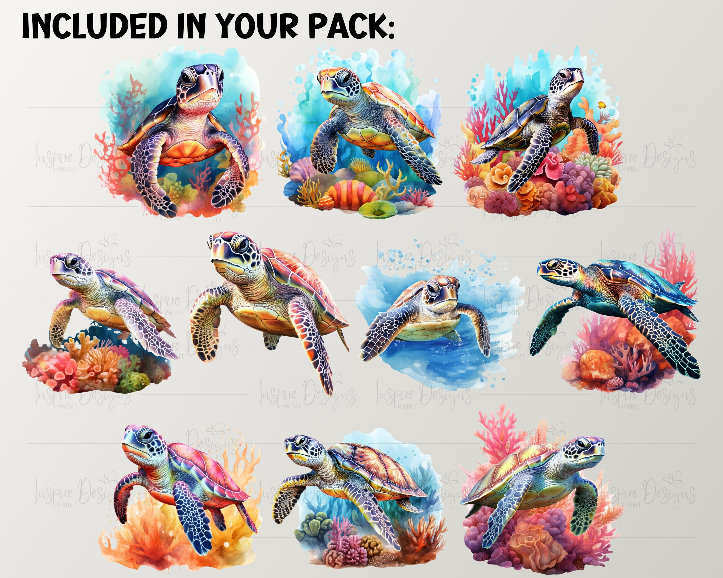 Cute Sea Turtles Watercolor Ocean Animals Clipart, Digital Craft ...