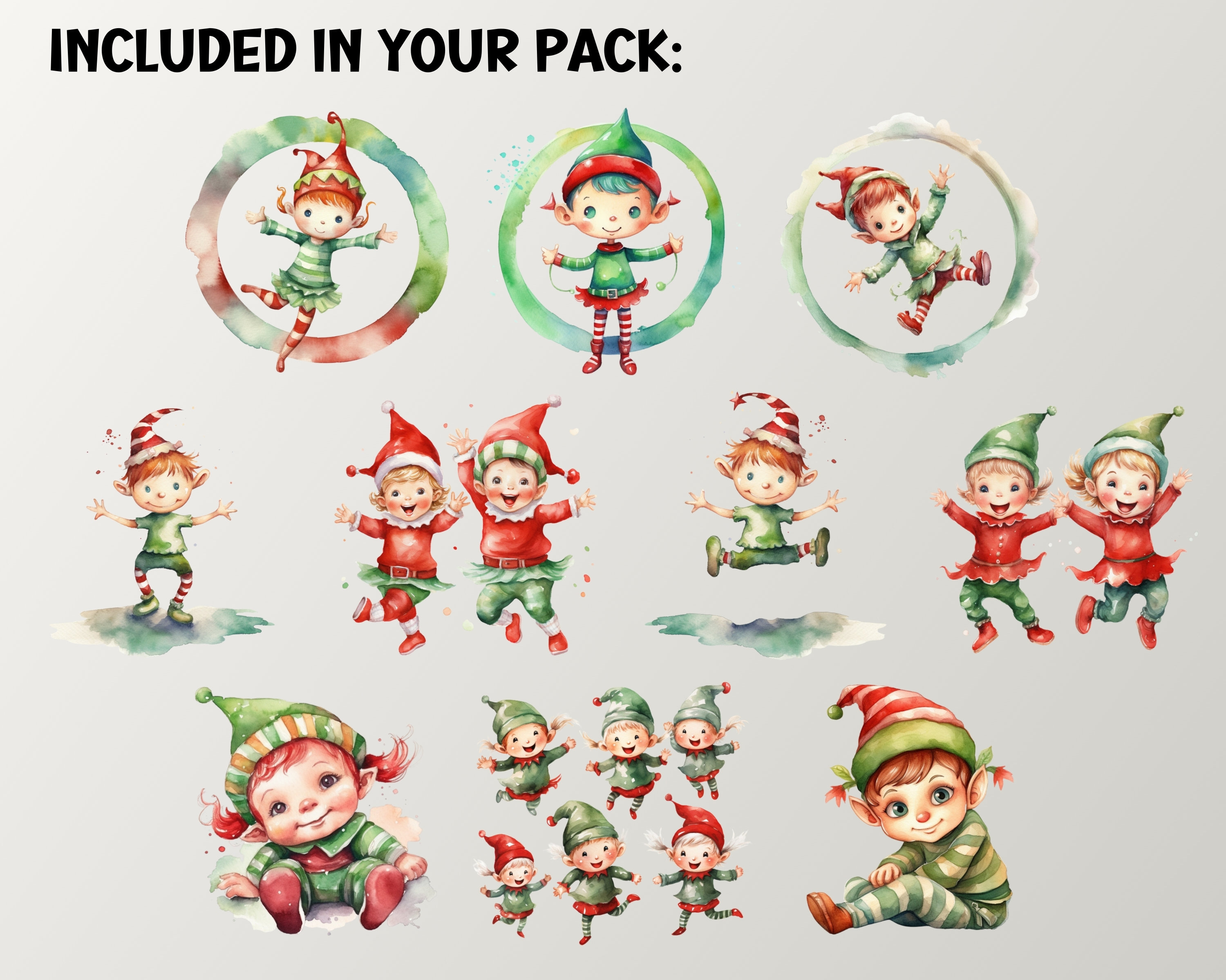 Cheeky Christmas Elves Watercolor Clipart, Craft Sublimation ...