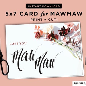 Mawmaw Mother's Day Printable Card, Floral Design | Mawmaw Birthday ...