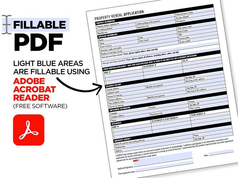 Fillable Rental Application Form: Landlord Leasing Documents (digital Download) - Etsy