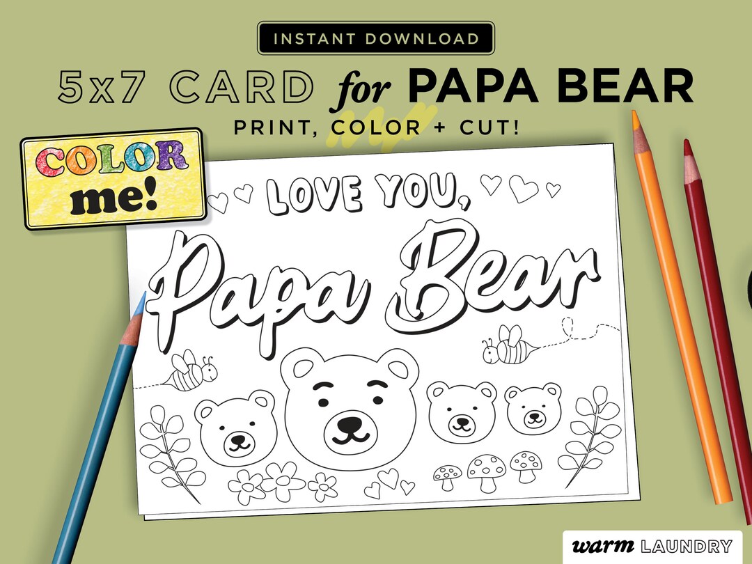 Papa Bear Printable Card From Three Kids | Papa Birthday Card | Papa ...