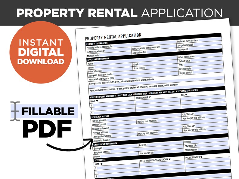 Fillable Rental Application Form: Landlord Leasing Documents (digital ...
