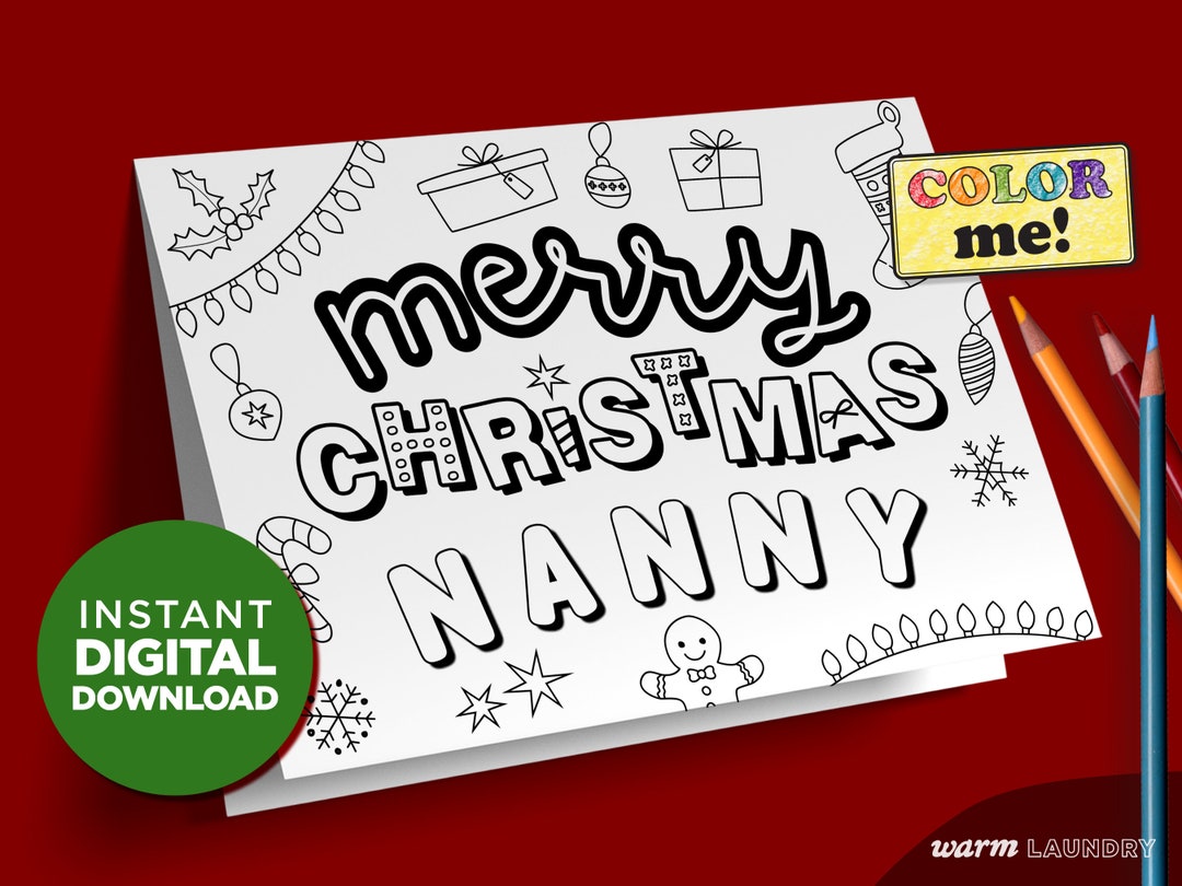 Merry Christmas Nanny Card: Printable Coloring Page Keepsake (digital ...