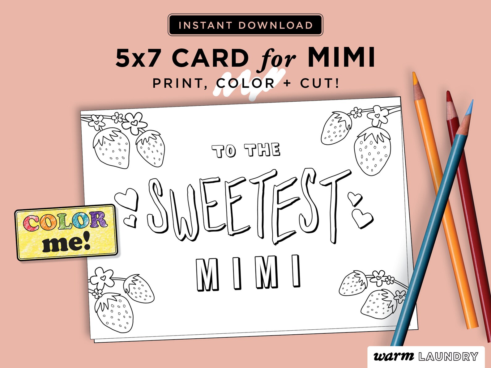 Mimi Printable Card | Mimi Mother's Day | Mimi Birthday Card | Mimi Card From Kids | Coloring ...