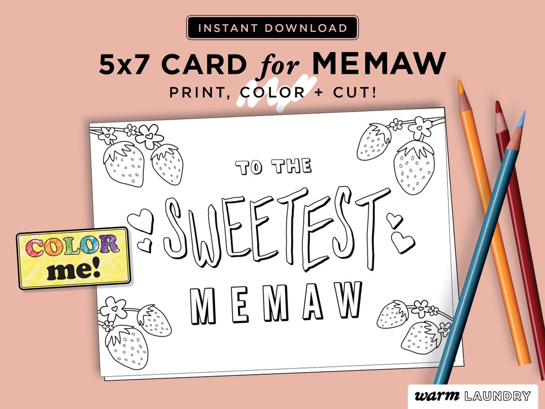 Memaw Card: Printable Coloring Page for Mother's Day, Birthday (digital ...