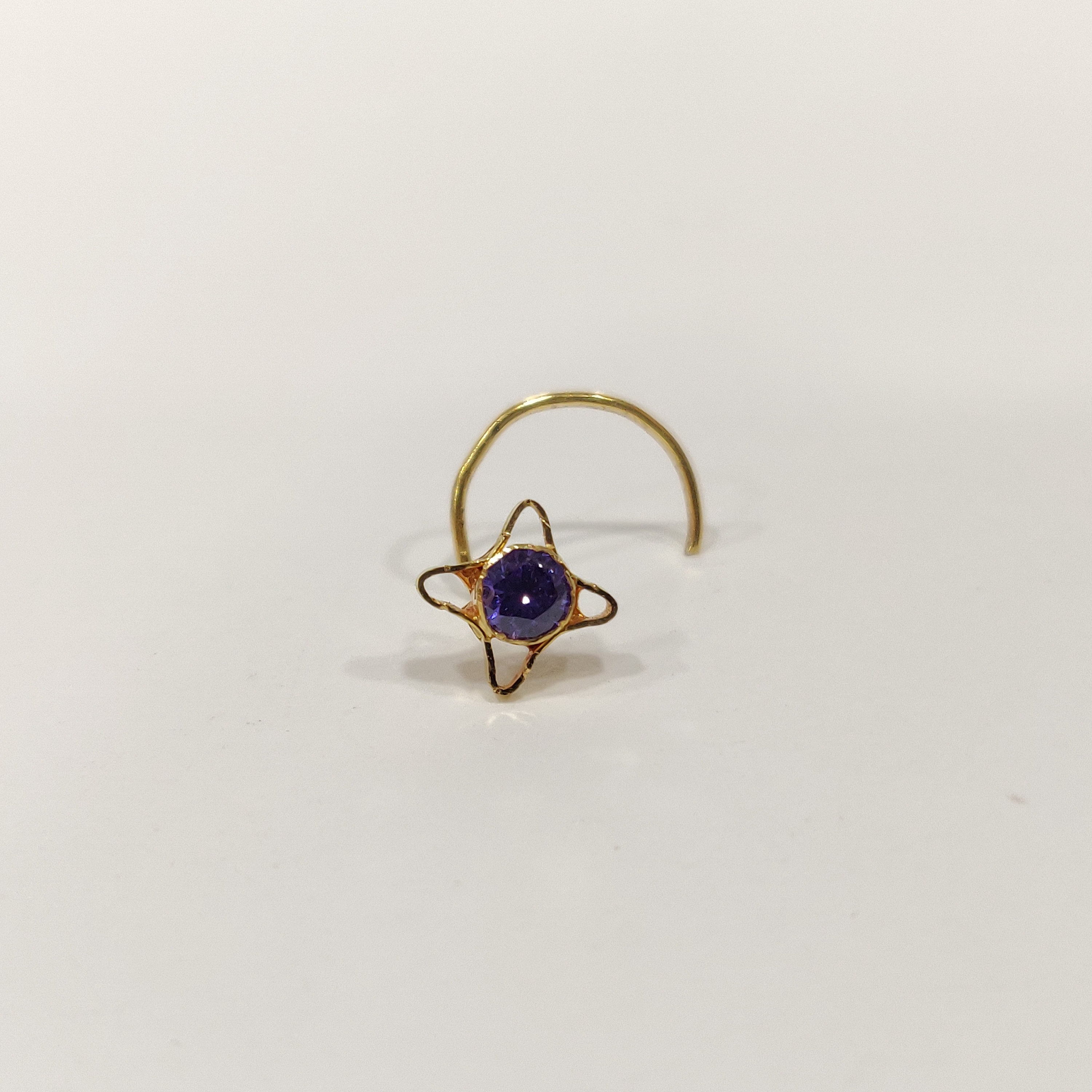 Nose Stud 18k Gold ,purple Cz Stone Yellow Gold Dipped Nose Screw Daisy ...