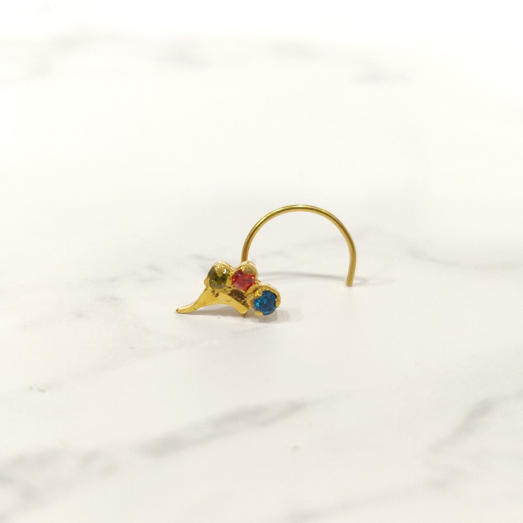 Small Nose Stud Gold Nose Piercing Indian Nose Pin 18k Nose Stud Indian ...