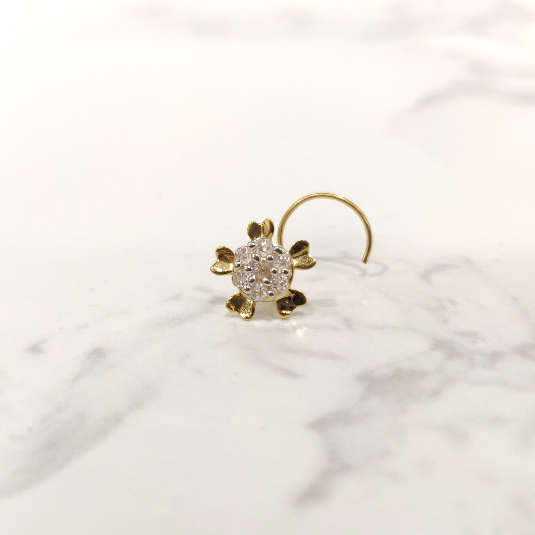 Indian Flower Nose Stud 18k Solid Gold Nose Stud Tiny Nose Ring 20 ...