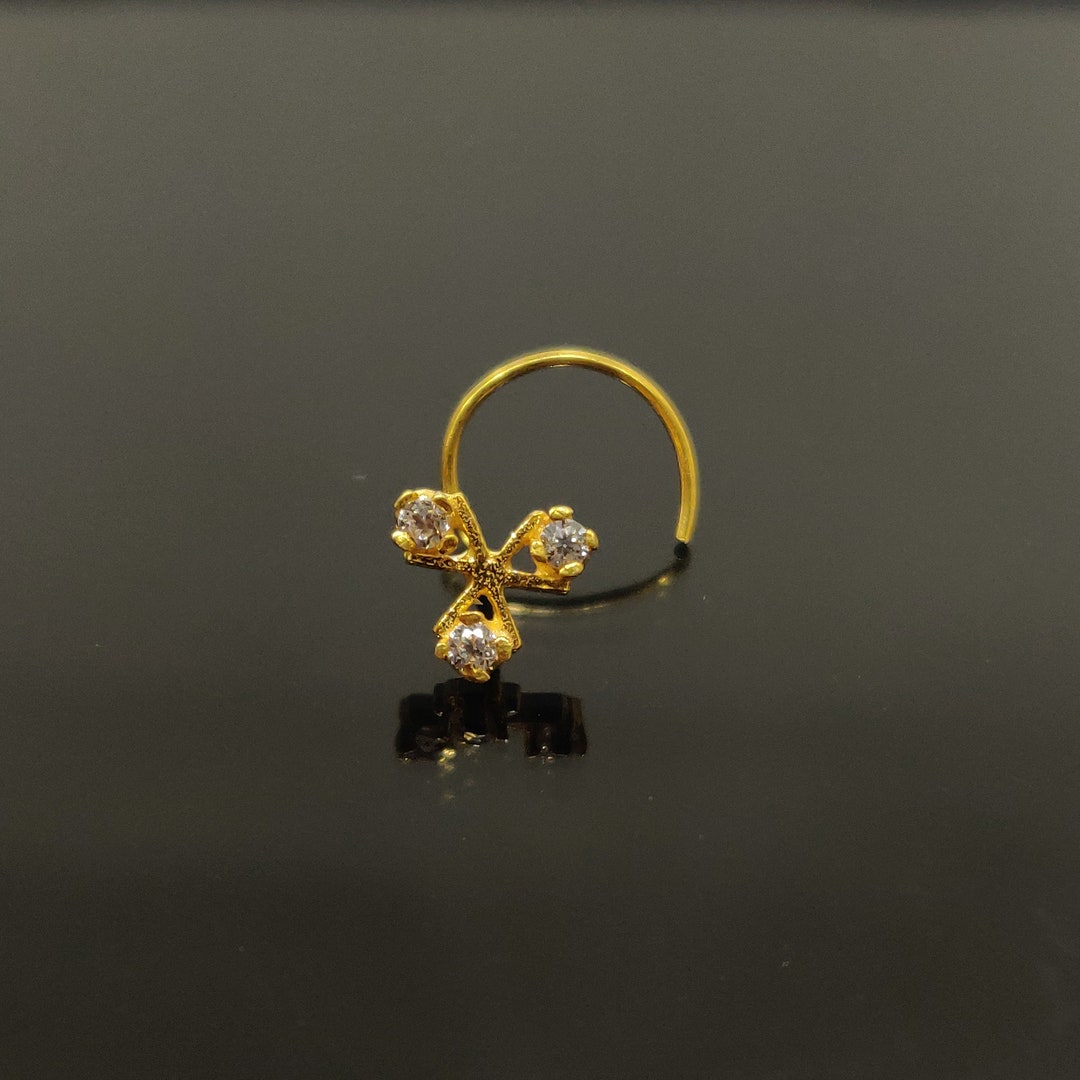 Triangle Nose Stud Indian Nose Pin Solid Gold Nose Ring Flower Nose ...