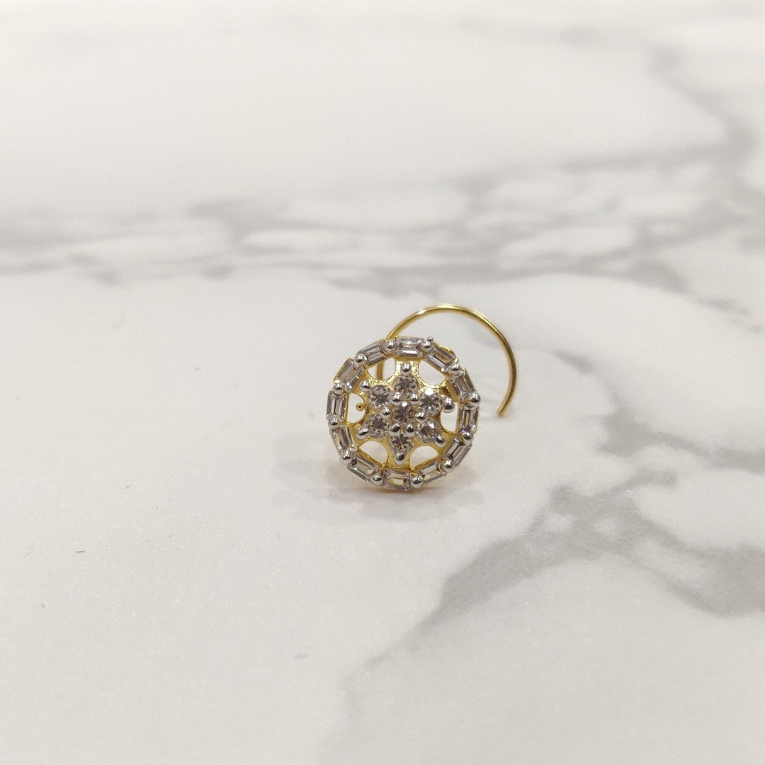 Gold Nose Stud 18k Solid Gold Indian Nose Stud Flower Nose Stud Dainty ...
