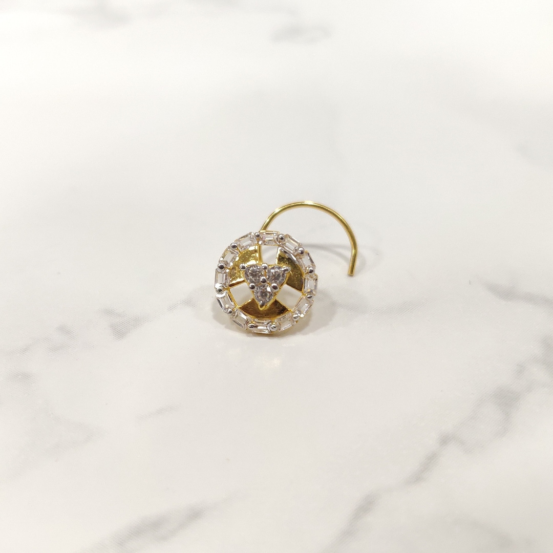Dangle Nose Stud 18k Solid Gold Nose Stud Indian Nose Ring Gold Small ...
