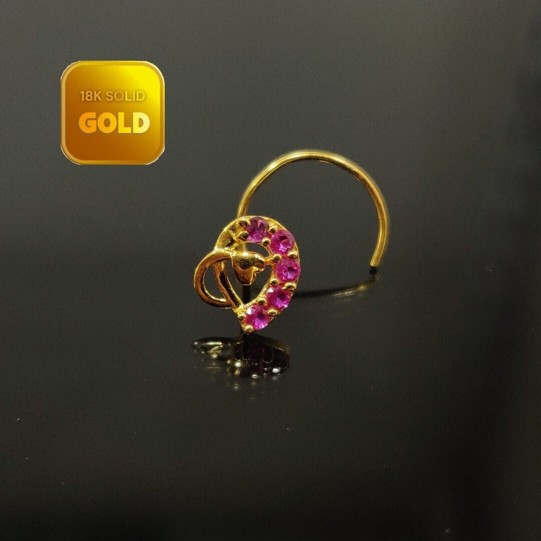 Indian Nose Ring 18k Solid Gold Nose Stud Flower Nose Ring Unique Nose ...