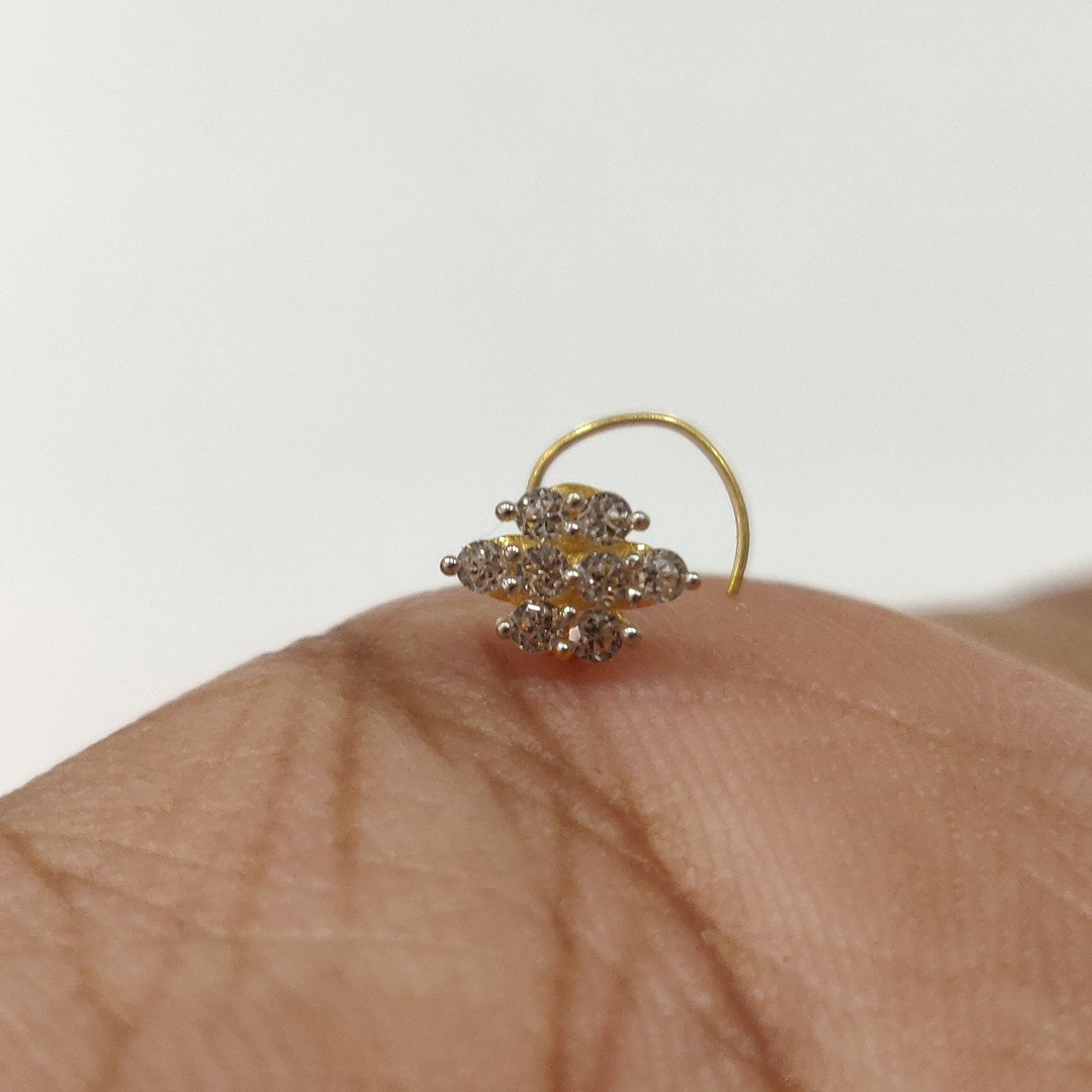 Triangle Nose Stud 18k Solid Gold 8 Mini CZ Stones Nose Cuff - Etsy
