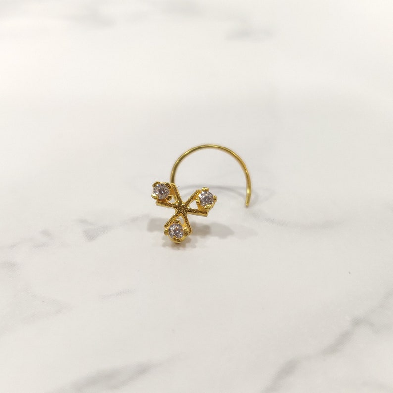 Triangle Nose Stud Indian Nose Pin Solid Gold Nose Ring Flower Nose ...