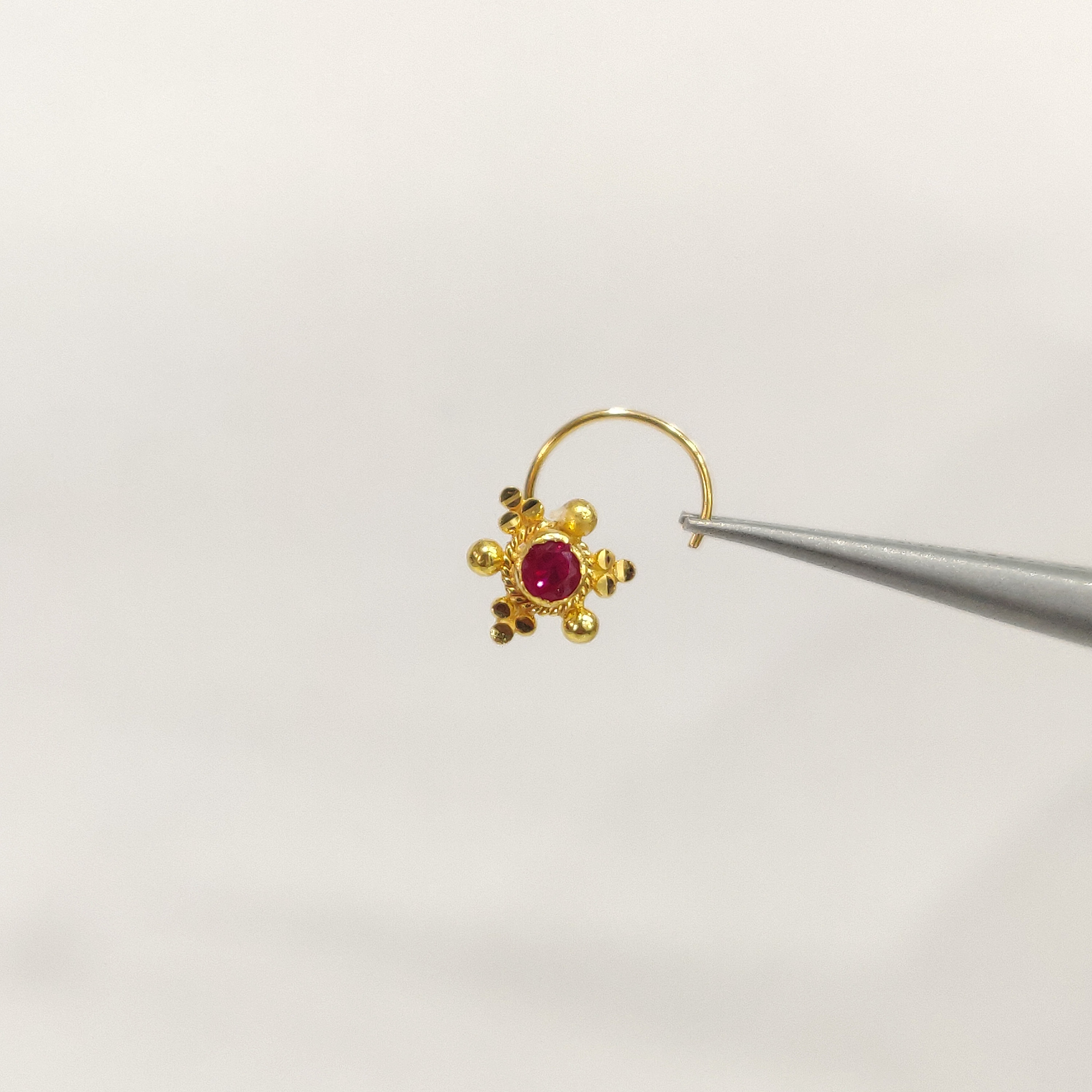Indian Gold Nose Studs 18k Solid Gold Dangle Nose Stud Flower Nose Stud ...