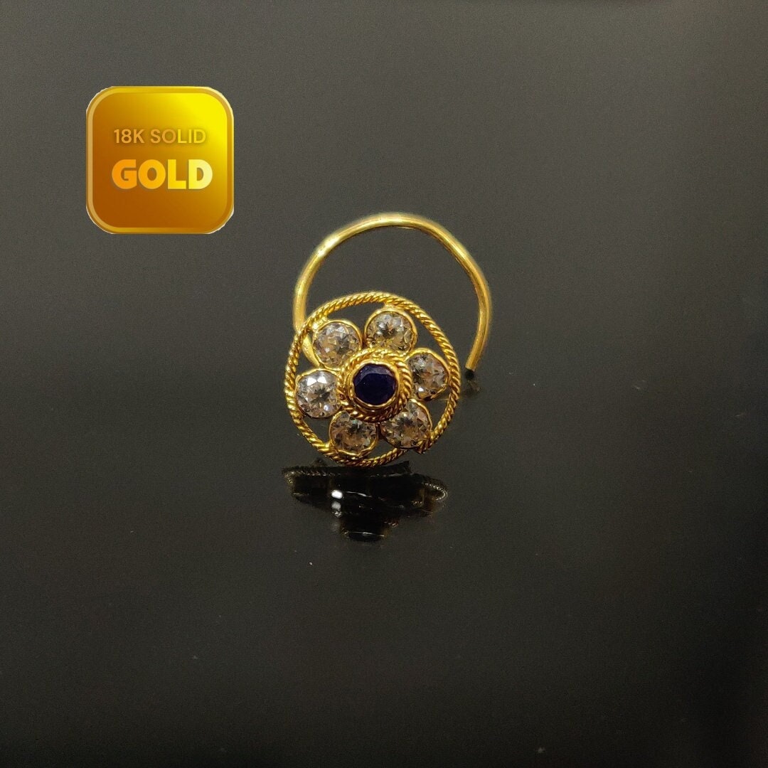 Flower Nose Ring 18k Solid Gold Nose Stud Indian Nose Ring Minimalist ...