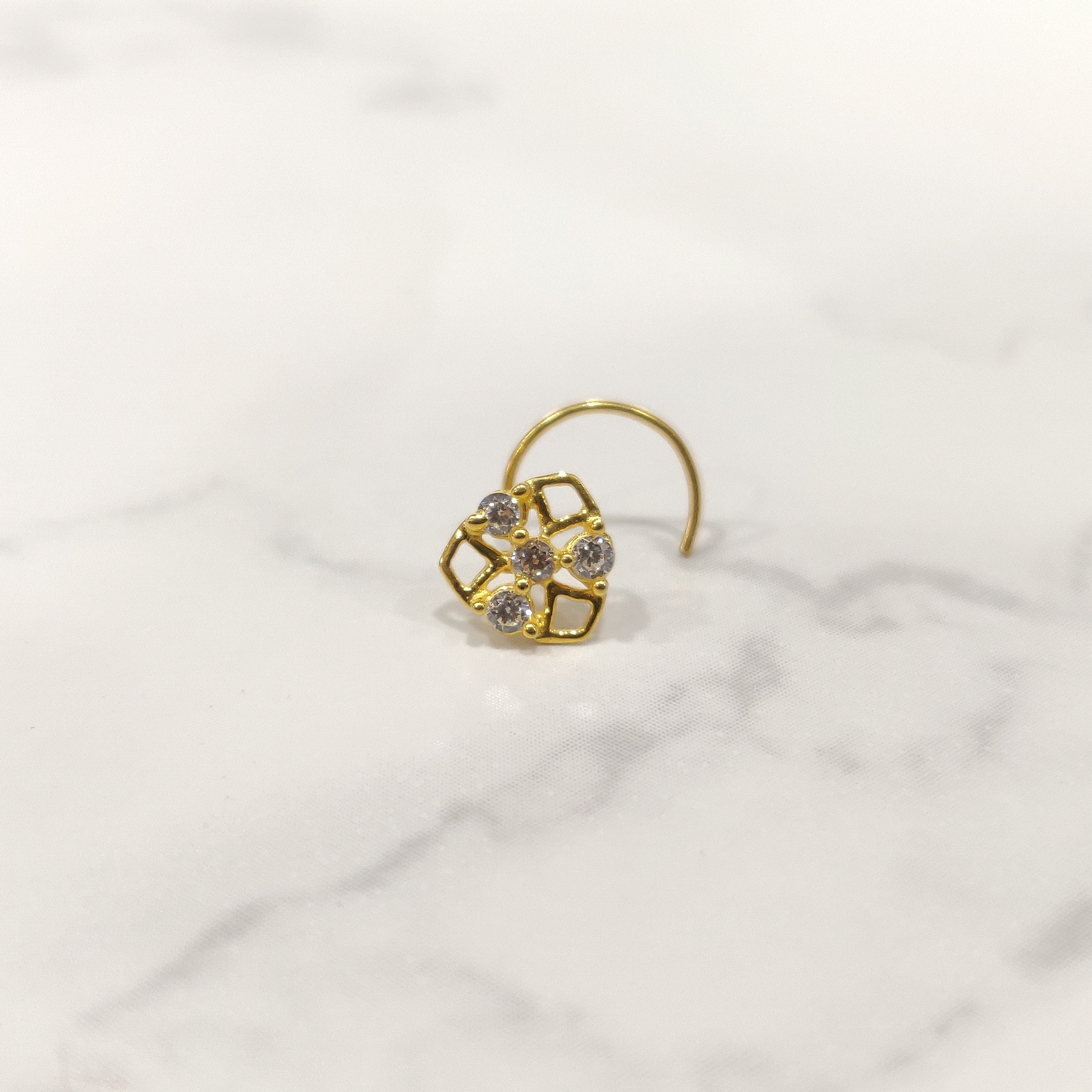 Indian Nose Stud 18k Gold Nose Stud Flower Nose Ring Gold Nose Pin Cz ...