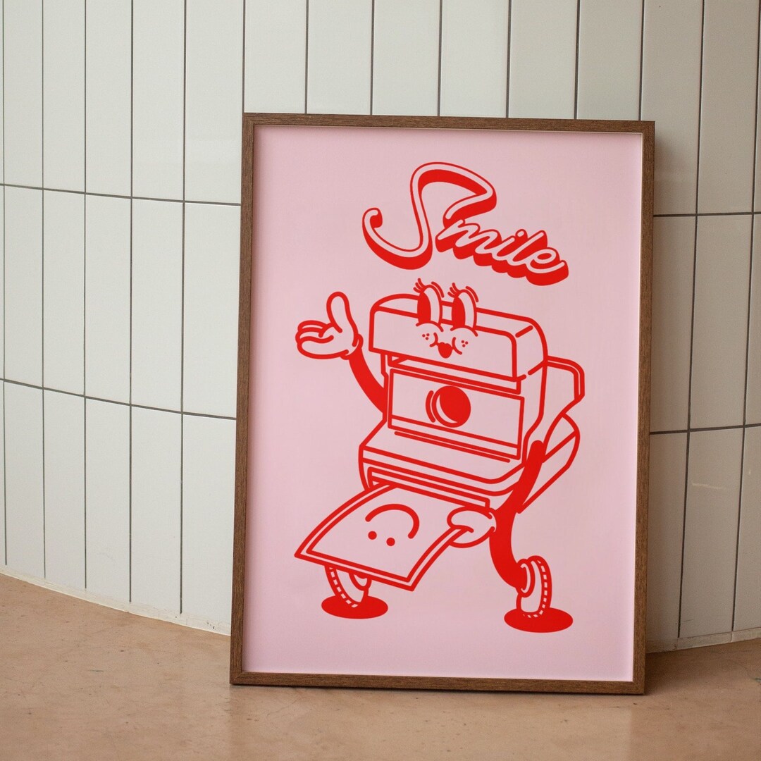 Happy Smiley Face Print, Retro Cartoon Print, Happy Print, Living Room ...