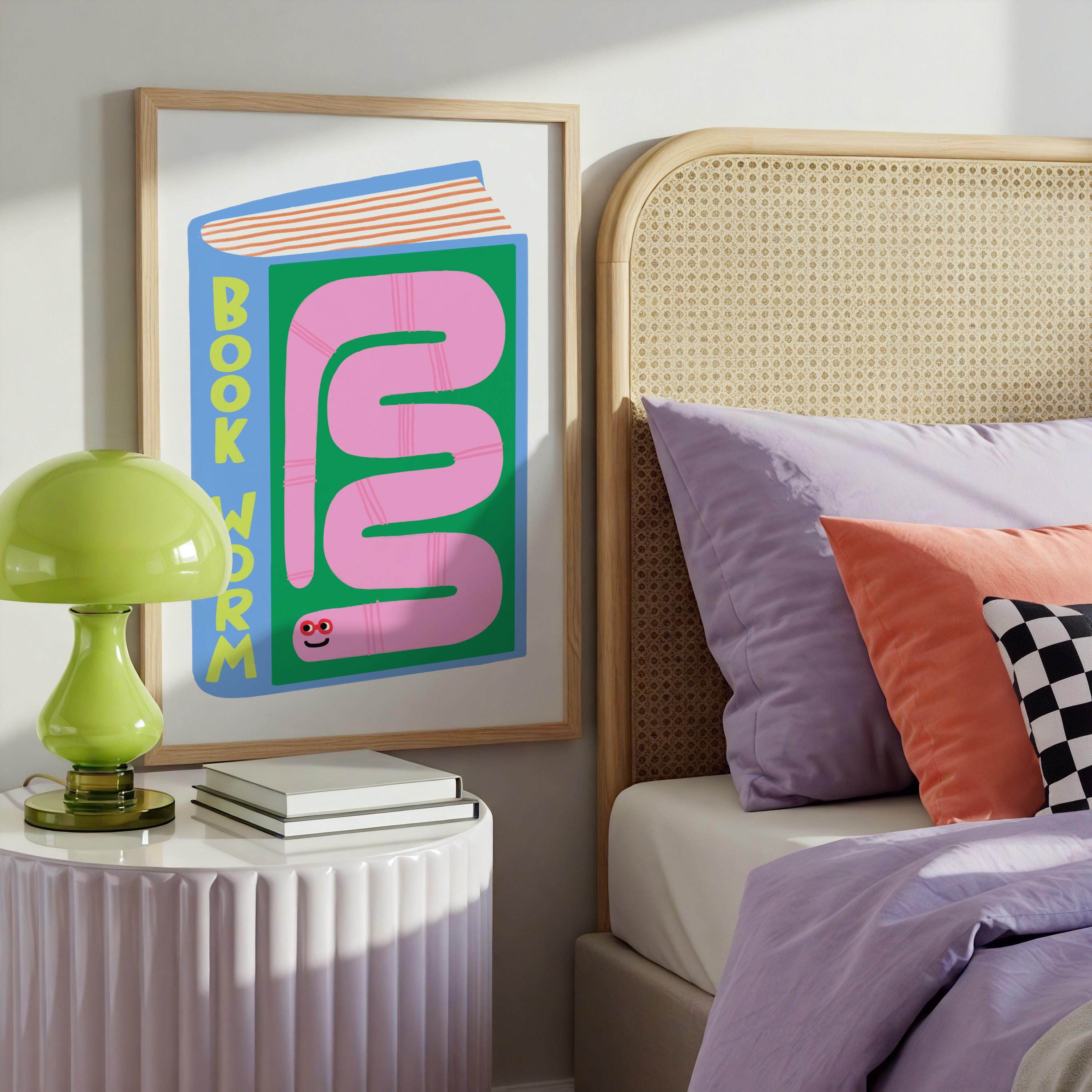 Book Worm Print, Reading Print, Book Print, Book Nook Print, Nursery ...