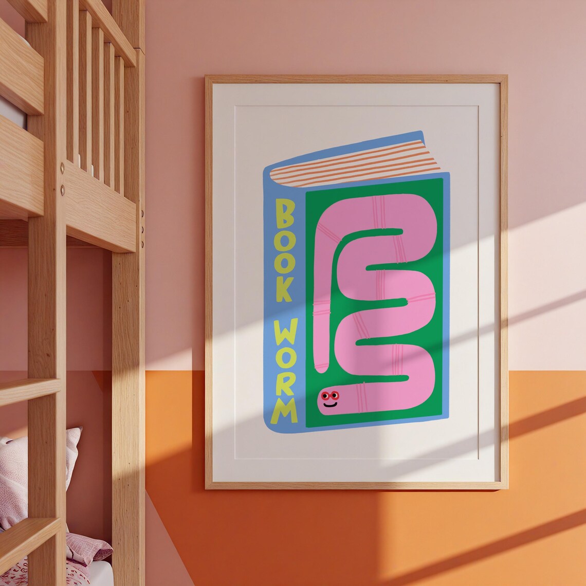 Book Worm Print, Reading Print, Book Print, Book Nook Print, Nursery ...
