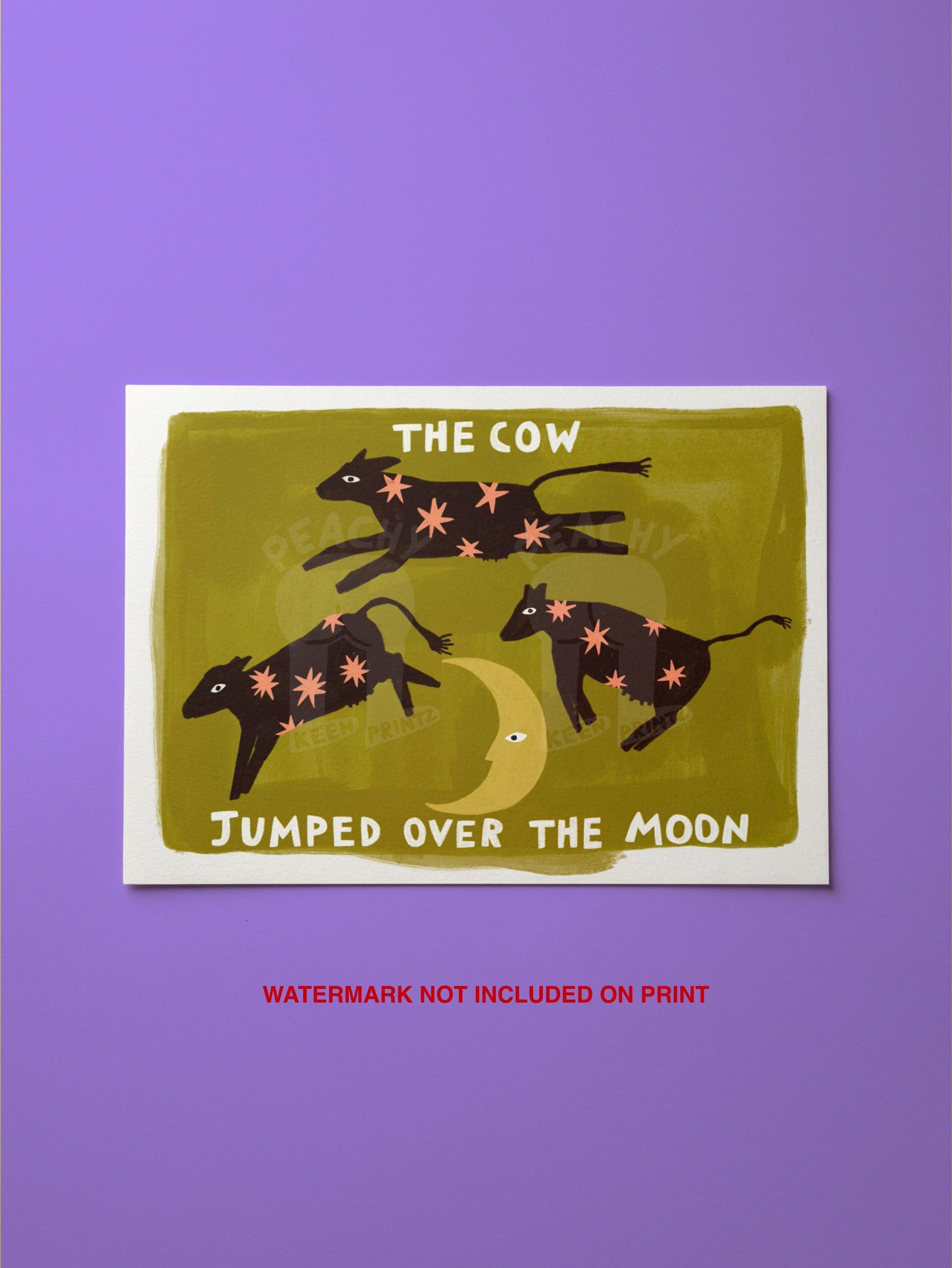 Cow Jumped Over the Moon Print, Nursery Rhyme Decor - Etsy