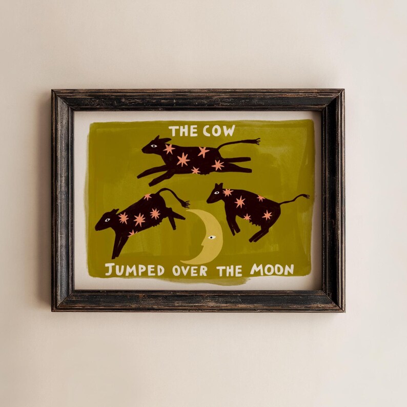 The Cow Jumped Over the Moon Print, Nursery Rhyme Print, Children’s ...