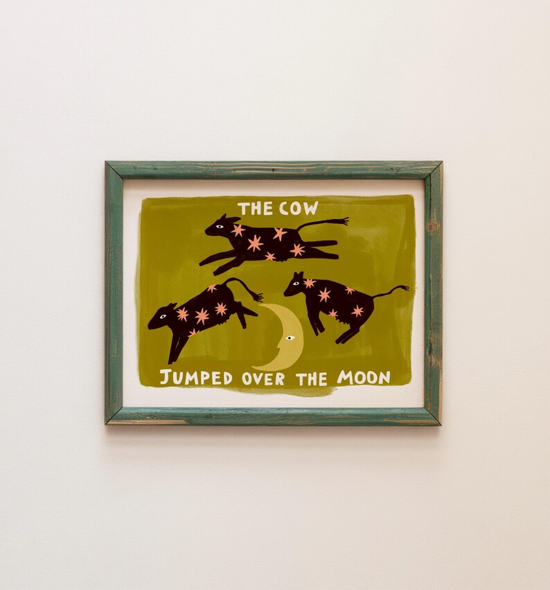 The Cow Jumped Over the Moon Print, Nursery Rhyme Print, Children’s ...
